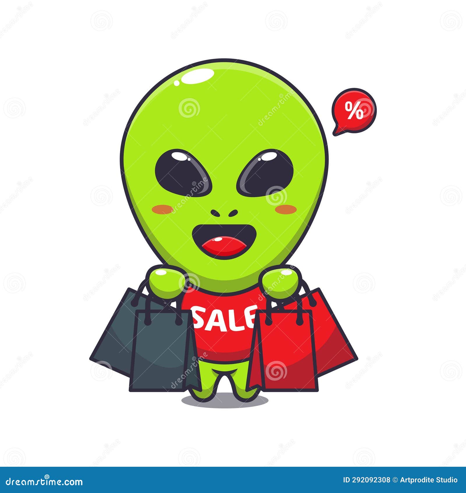 Cute Alien with Shopping Bag in Black Friday Sale Cartoon Vector ...