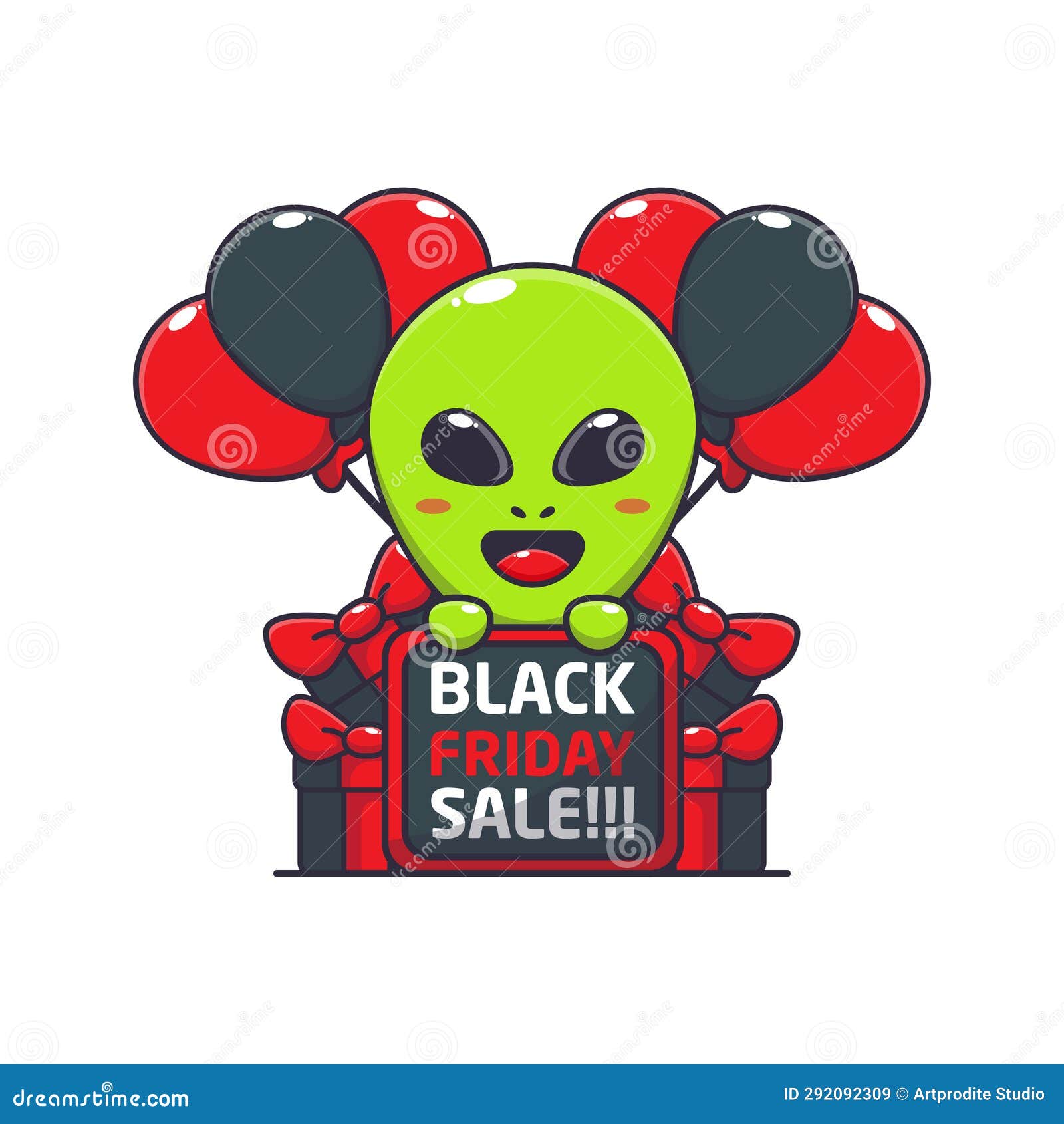 Cute Alien Happy in Black Friday Sale Cartoon Vector Illustration ...