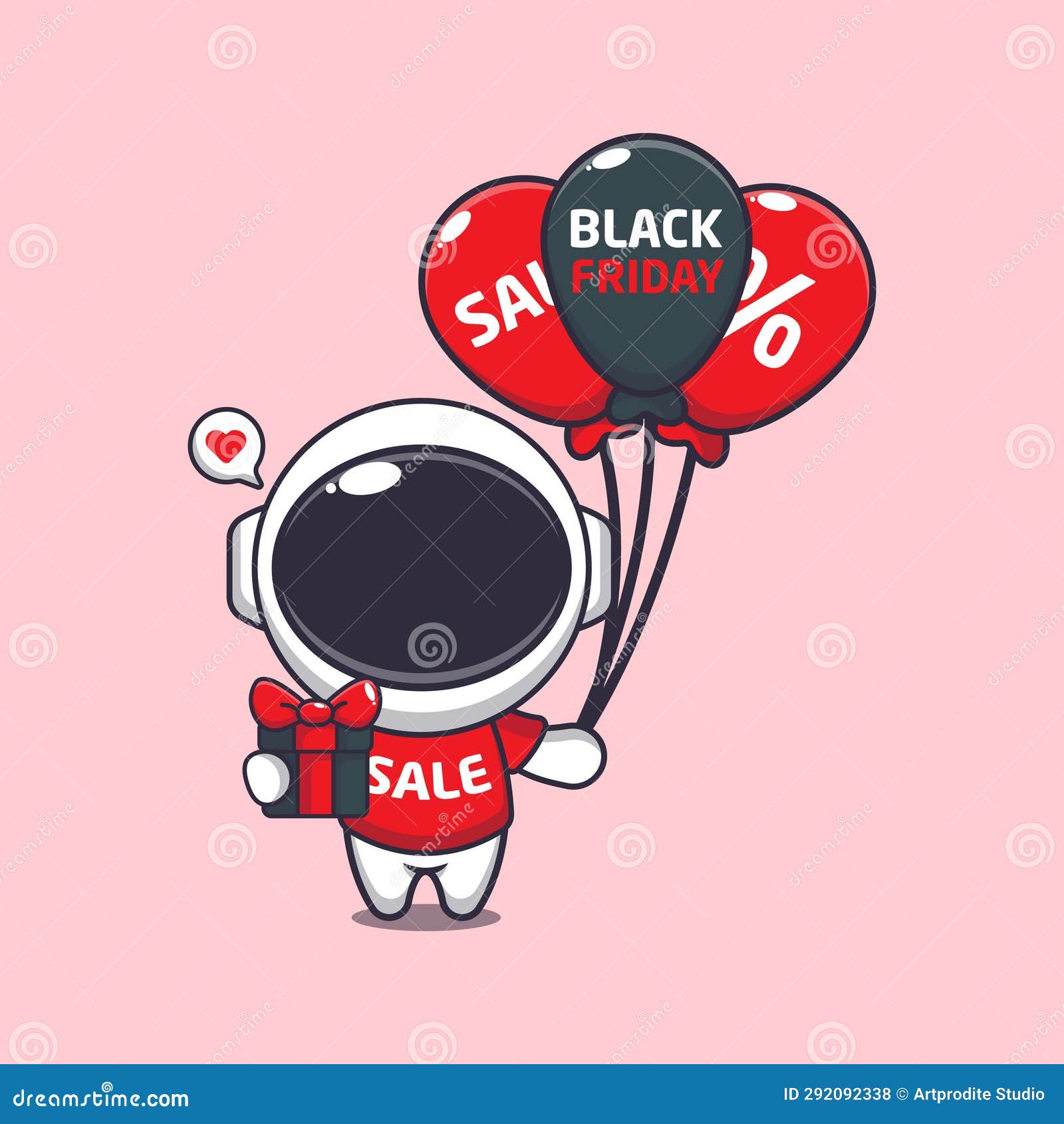 Cute Astronaut with Gifts and Balloons in Black Friday Sale Cartoon ...