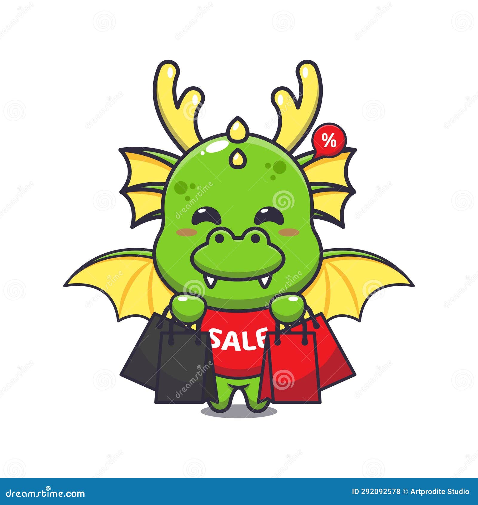 Cute Dragon with Shopping Bag in Black Friday Sale Cartoon Vector ...