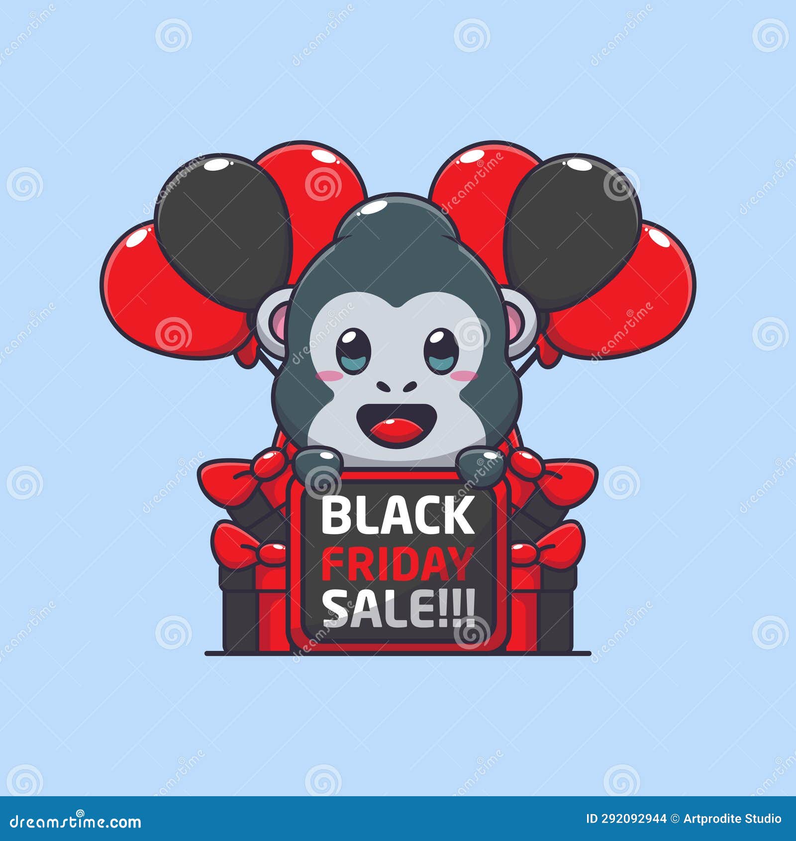 Cute Gorilla Happy in Black Friday Sale Cartoon Vector Illustration ...