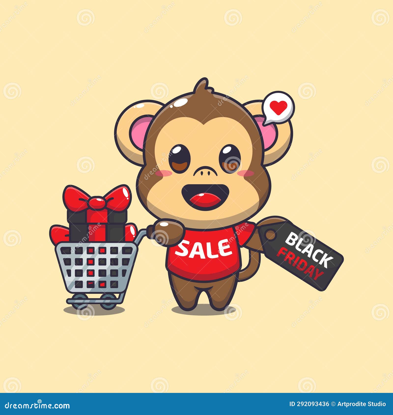 Cute Monkey with Shopping Cart and Discount Coupon Black Friday Sale ...