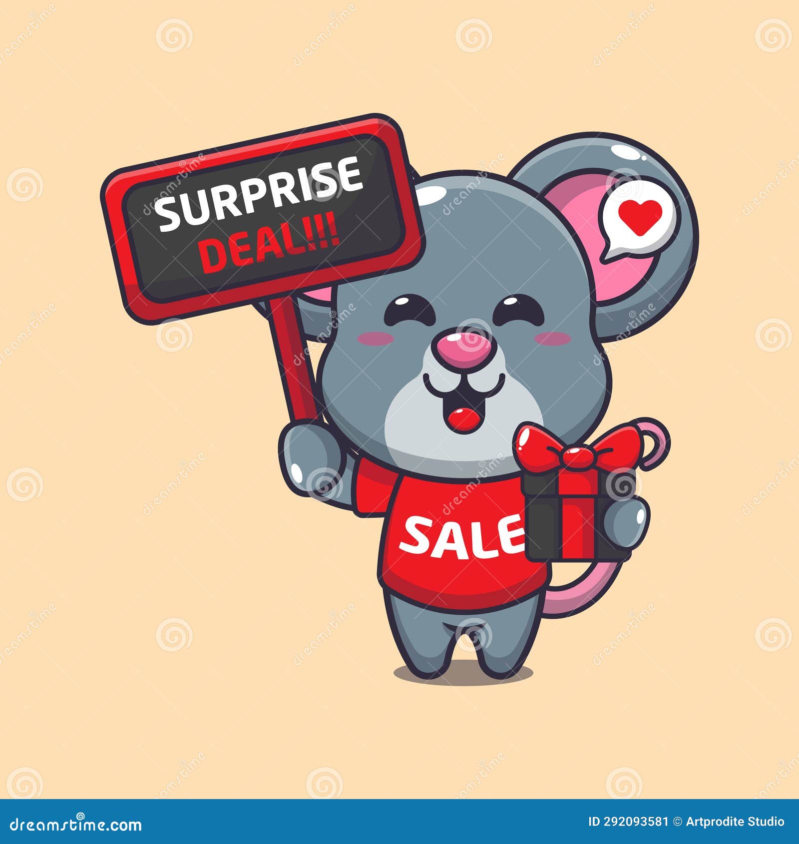 Cute Mouse with Promotion Sign and Gift Box in Black Friday Sale ...