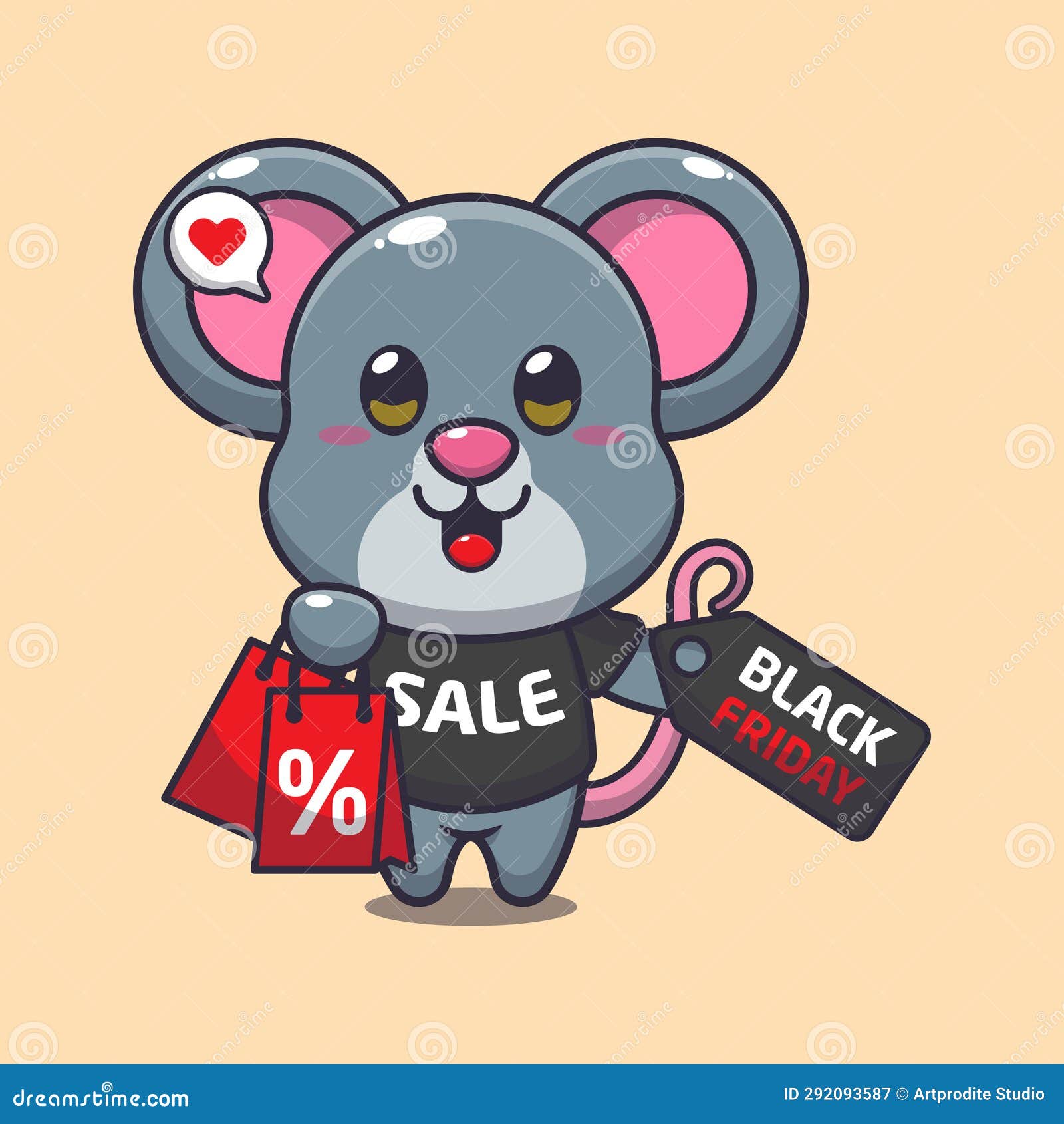 Cute Mouse with Shopping Bag and Black Friday Sale Discount Cartoon ...