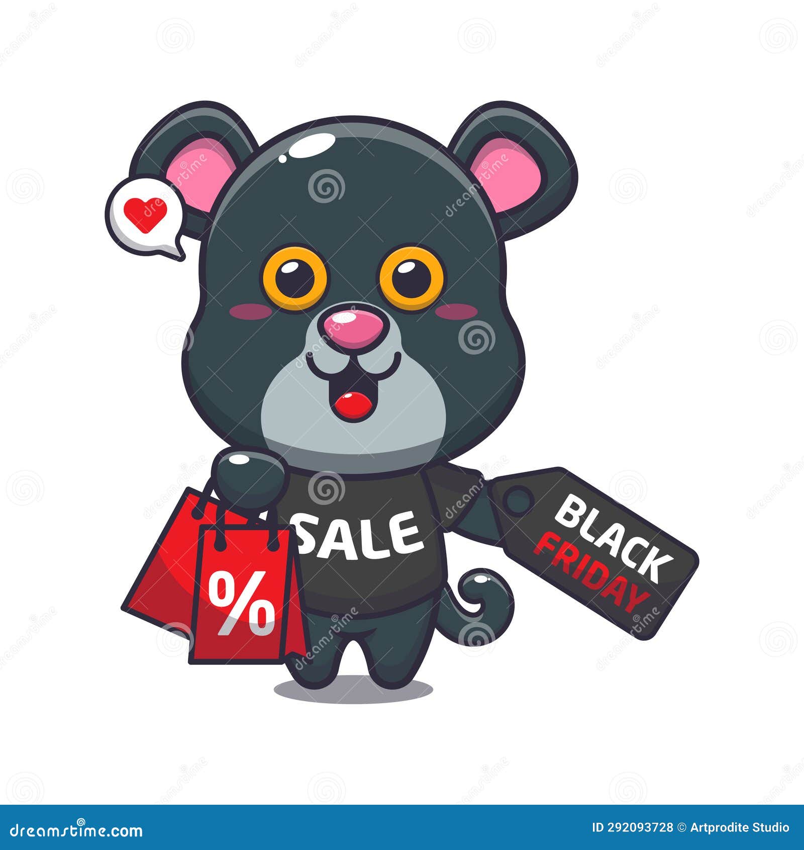 Cute Panther with Shopping Bag and Black Friday Sale Discount Cartoon ...