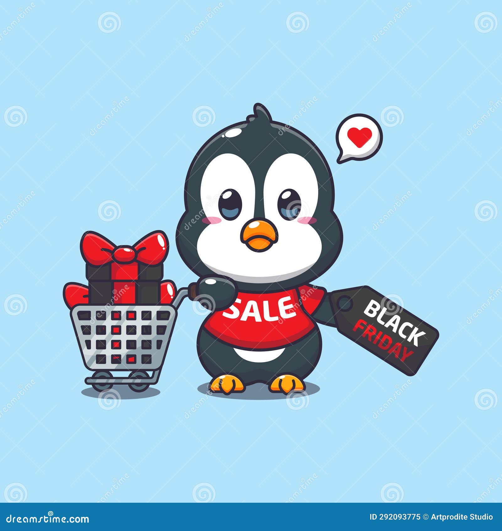 Cute Penguin with Shopping Cart and Discount Coupon Black Friday Sale ...