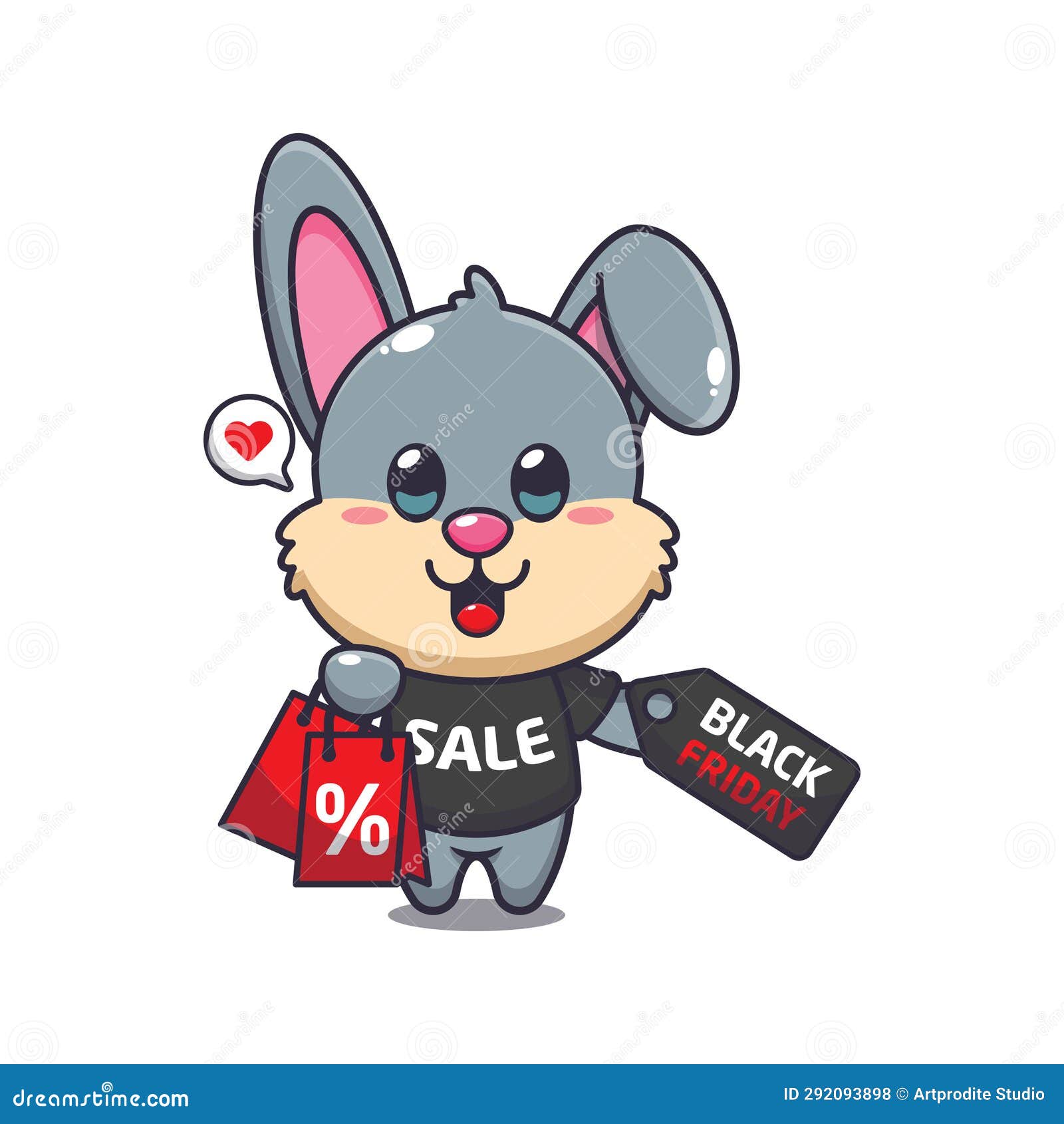 Cute Rabbit with Shopping Bag and Black Friday Sale Discount Cartoon ...