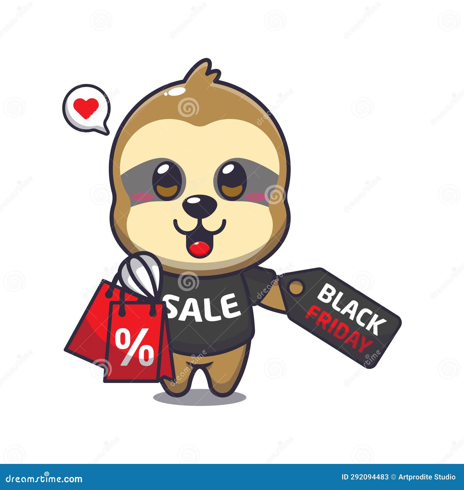 Cute Sloth with Shopping Bag and Black Friday Sale Discount Cartoon ...