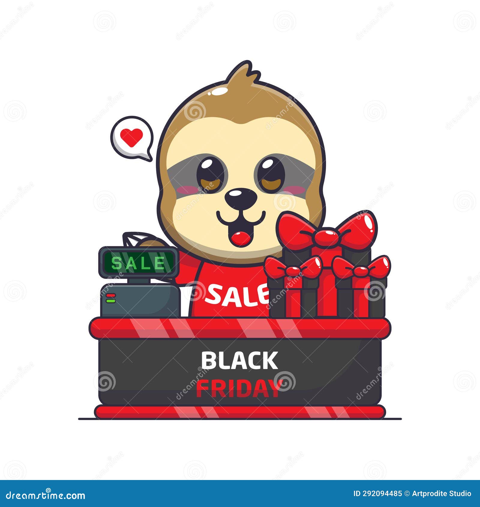 Cute Sloth with Cashier Table in Black Friday Sale Cartoon Vector ...