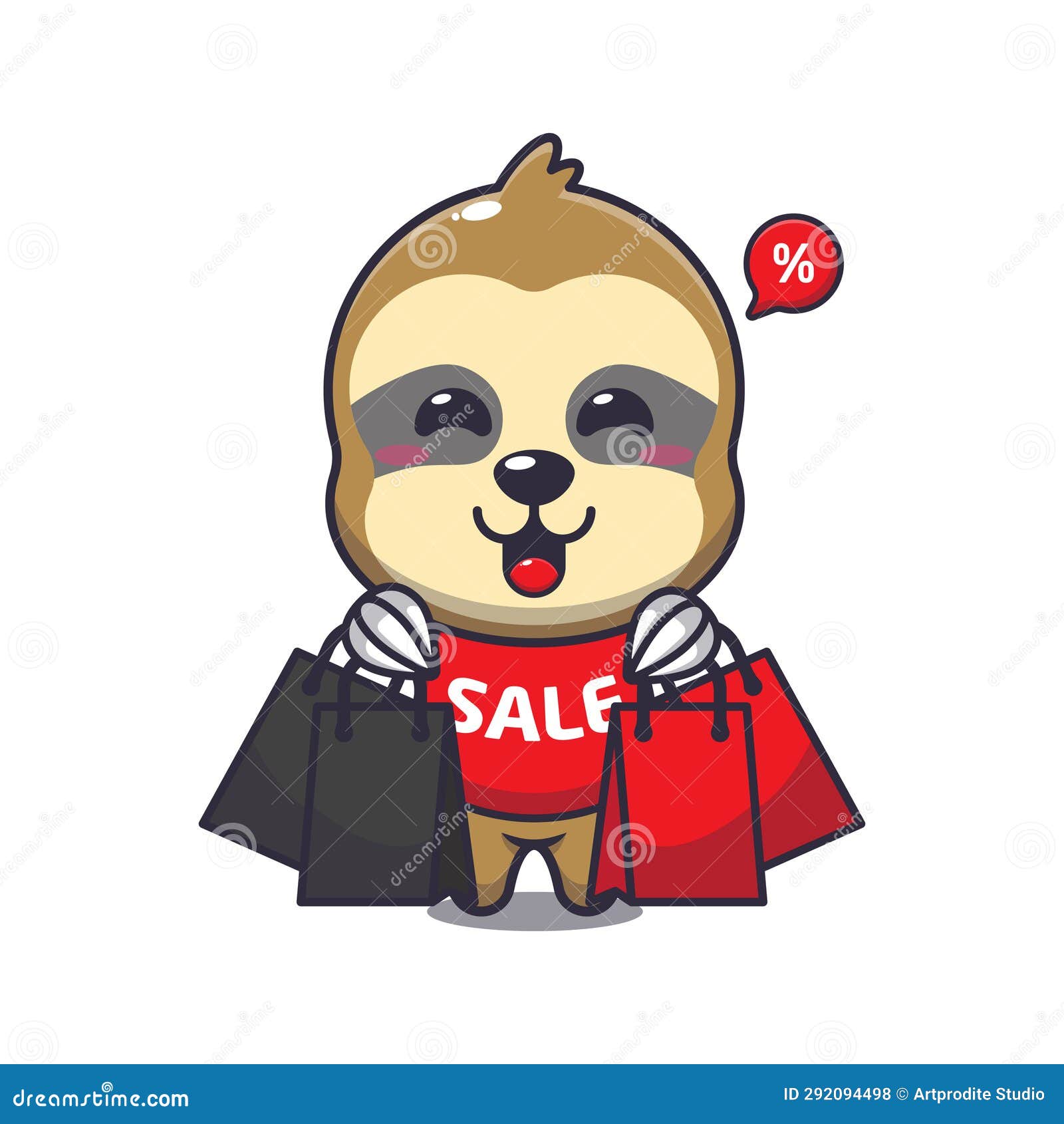 Cute Sloth with Shopping Bag in Black Friday Sale Cartoon Vector ...