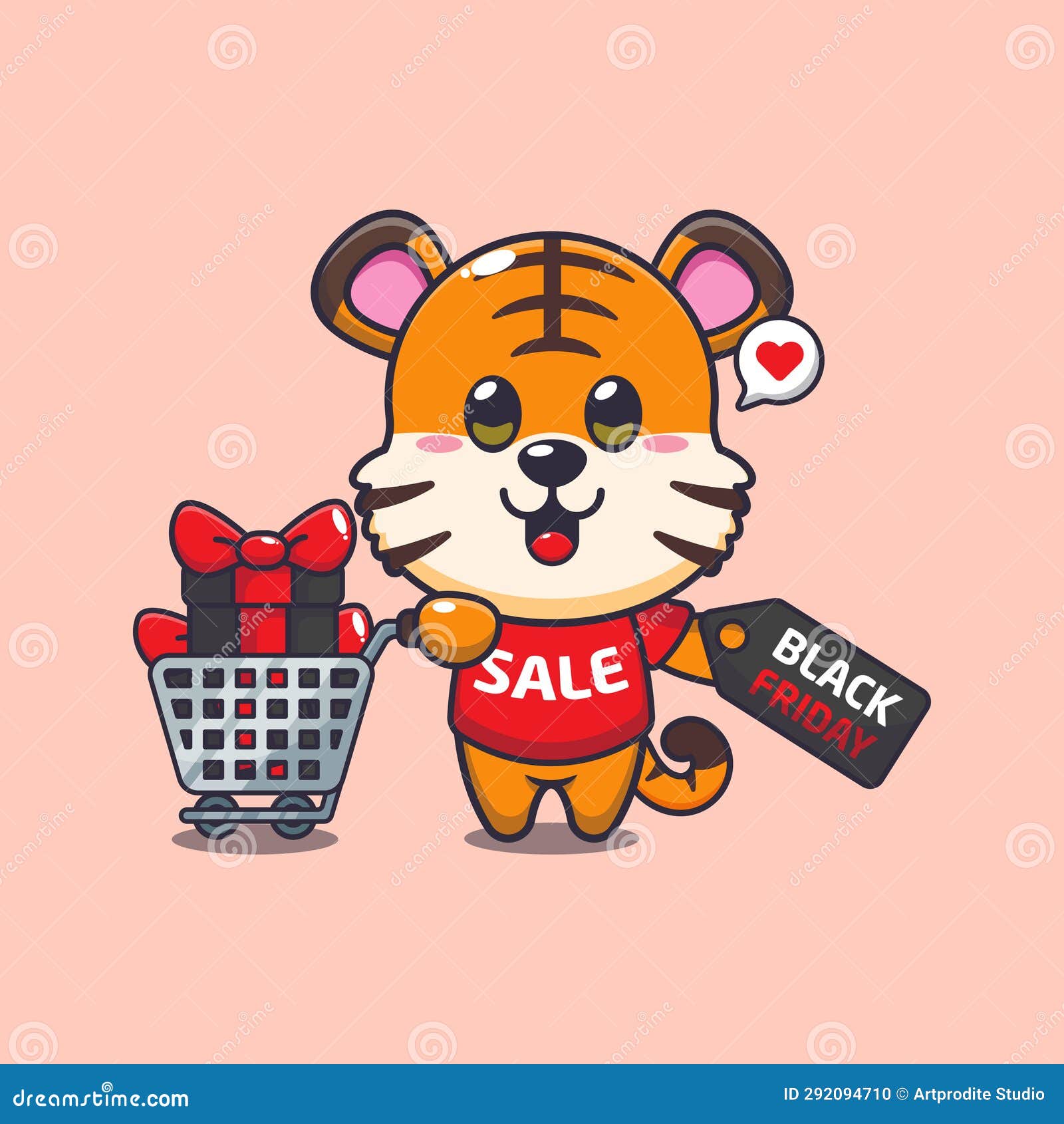Cute Tiger with Shopping Cart and Discount Coupon Black Friday Sale ...