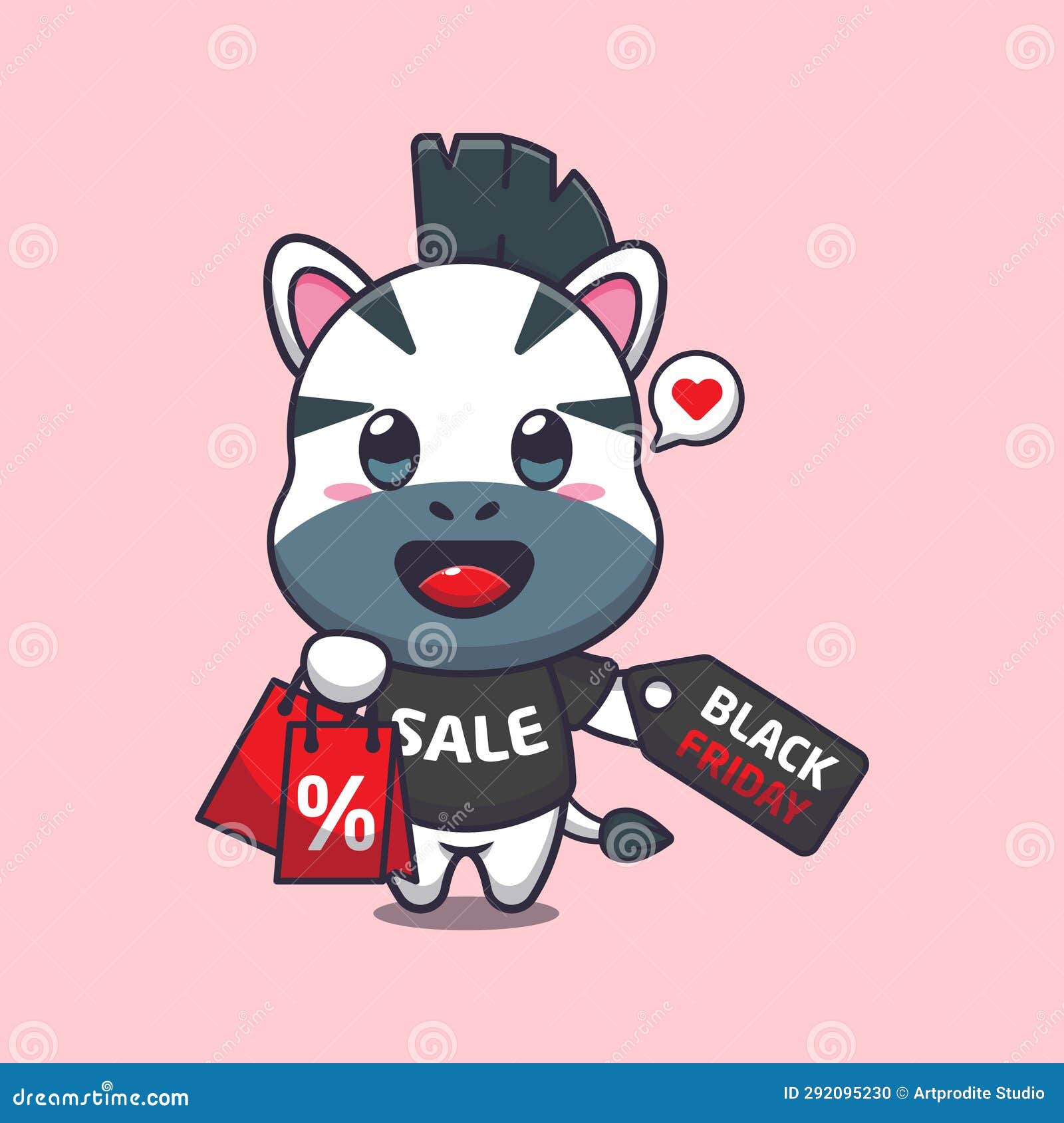 Cute Zebra with Shopping Bag and Black Friday Sale Discount Cartoon ...