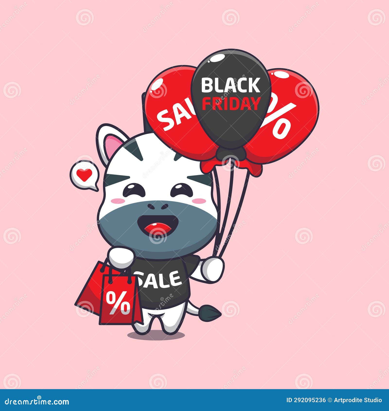 Cute Zebra with Shopping Bag and Balloon at Black Friday Sale Cartoon ...
