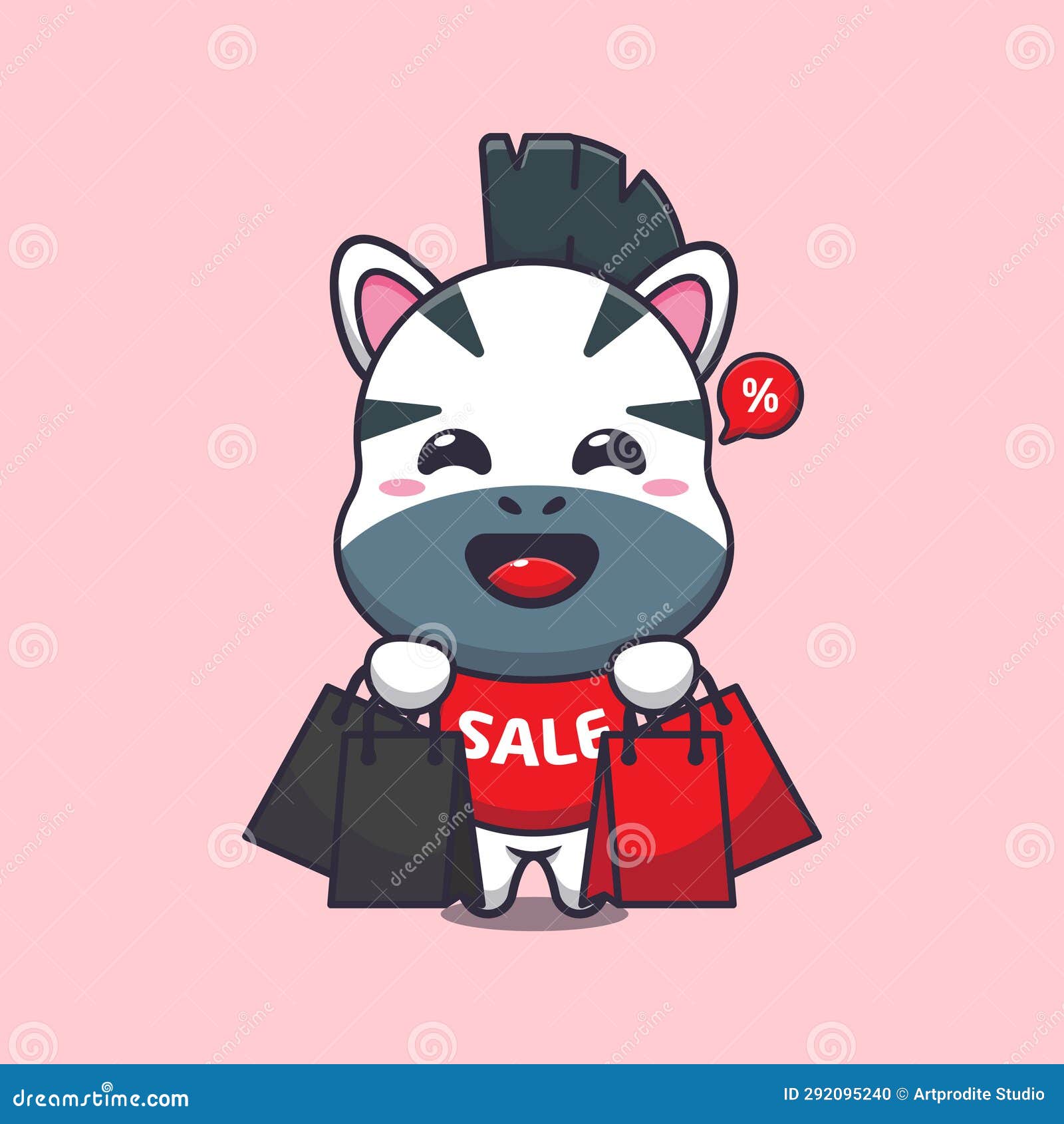 Cute Zebra with Shopping Bag in Black Friday Sale Cartoon Vector ...
