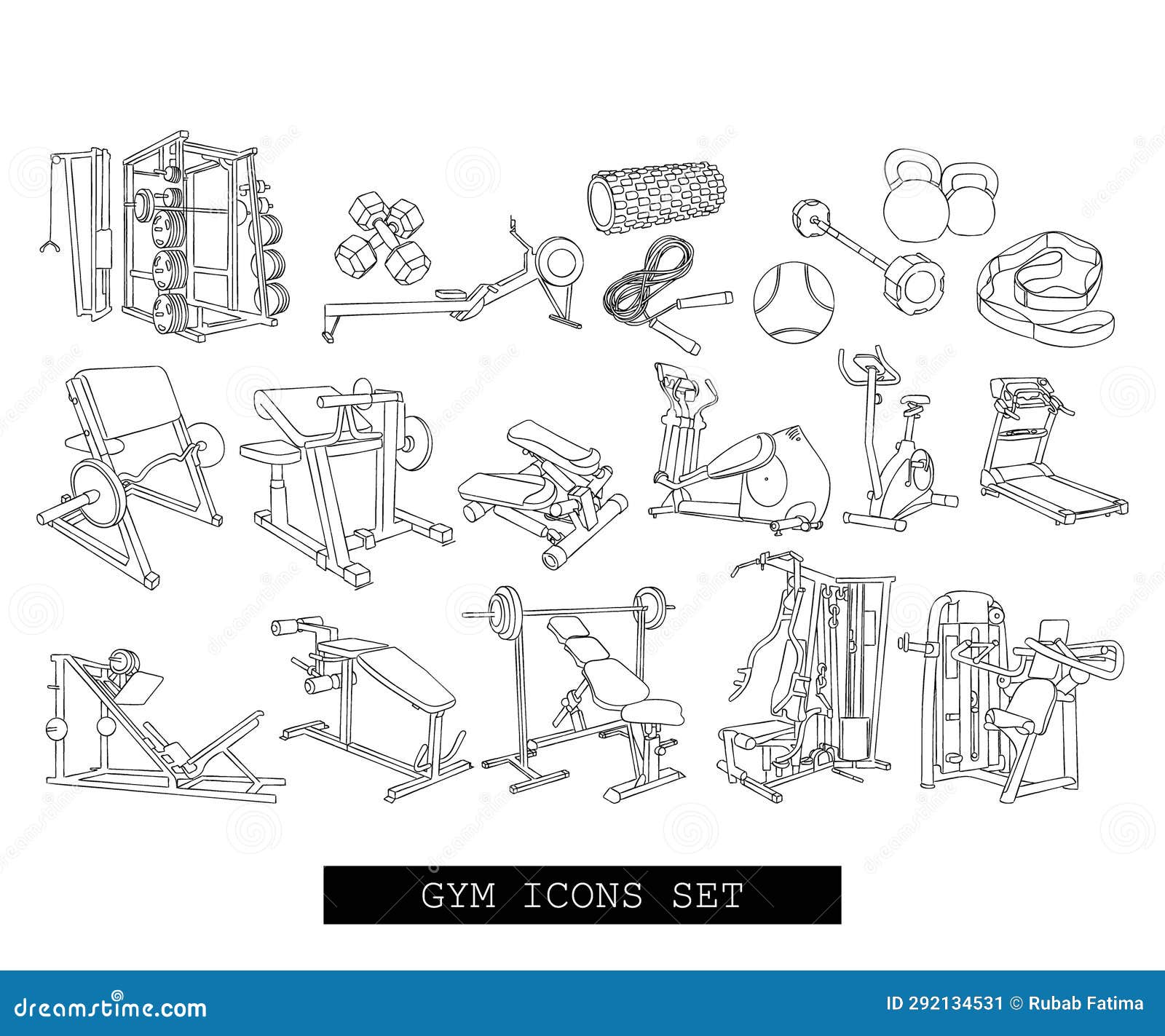 Gym Icons Set stock illustration. Illustration of treadmill - 292134531