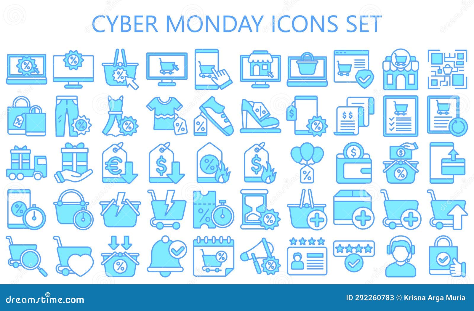 Cyber Monday Blue Color Icons Pack Stock Vector - Illustration of icon ...