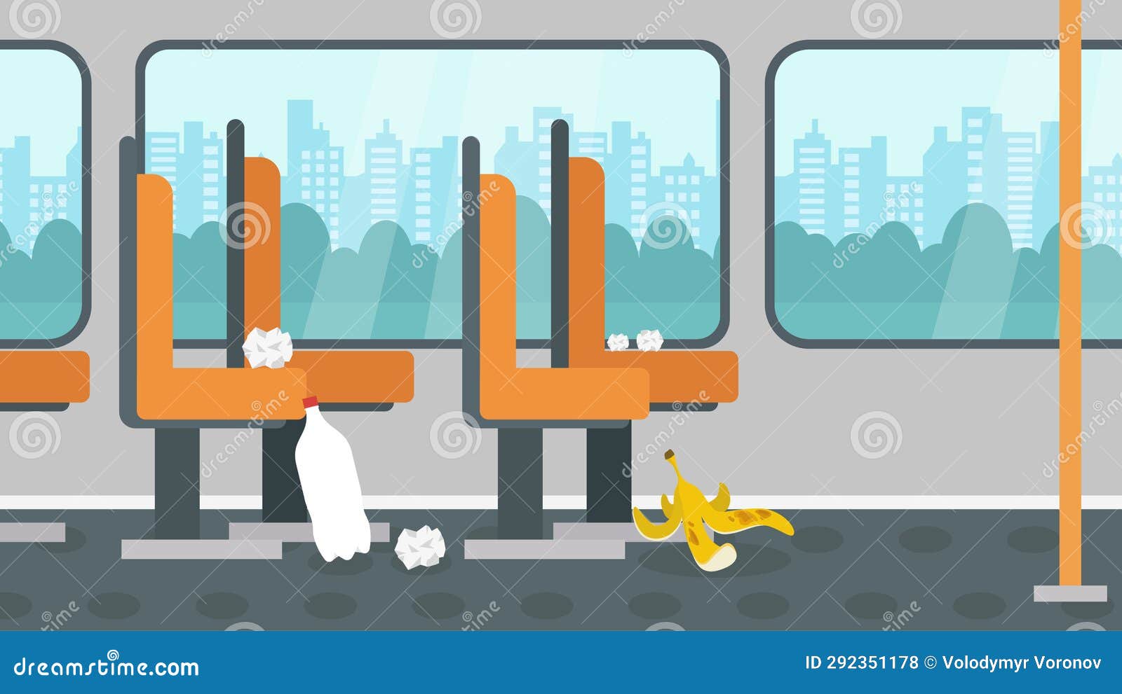 A Subway Car with Trash in the Bus. Stock Vector - Illustration of ...