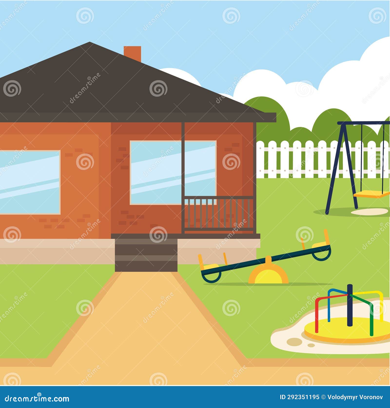 Playground in a Country House. Vector Illustration. Stock Vector ...