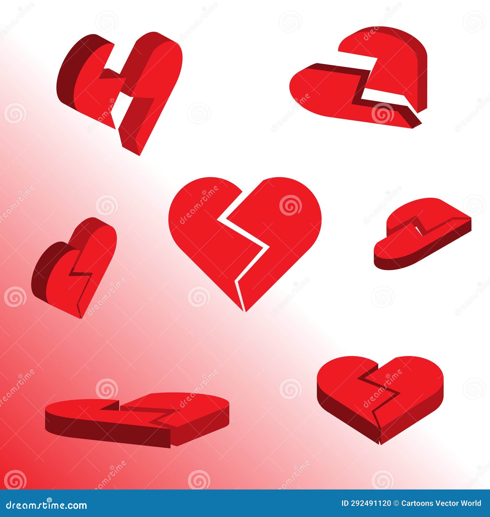 3d Broken Red Heart with Different Angles, Vector Icon for Love Stock ...