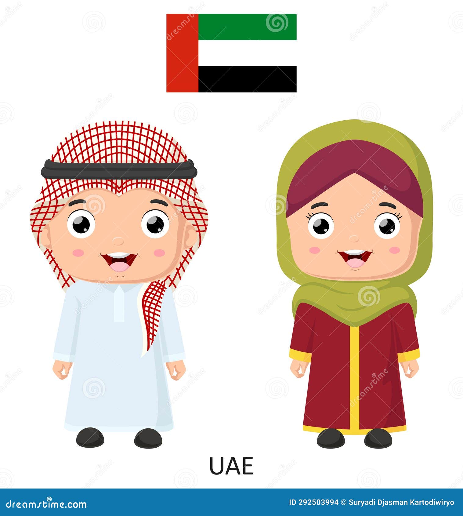 Cute United Arab Emirates Boy and Girl in National Clothes Stock Vector ...