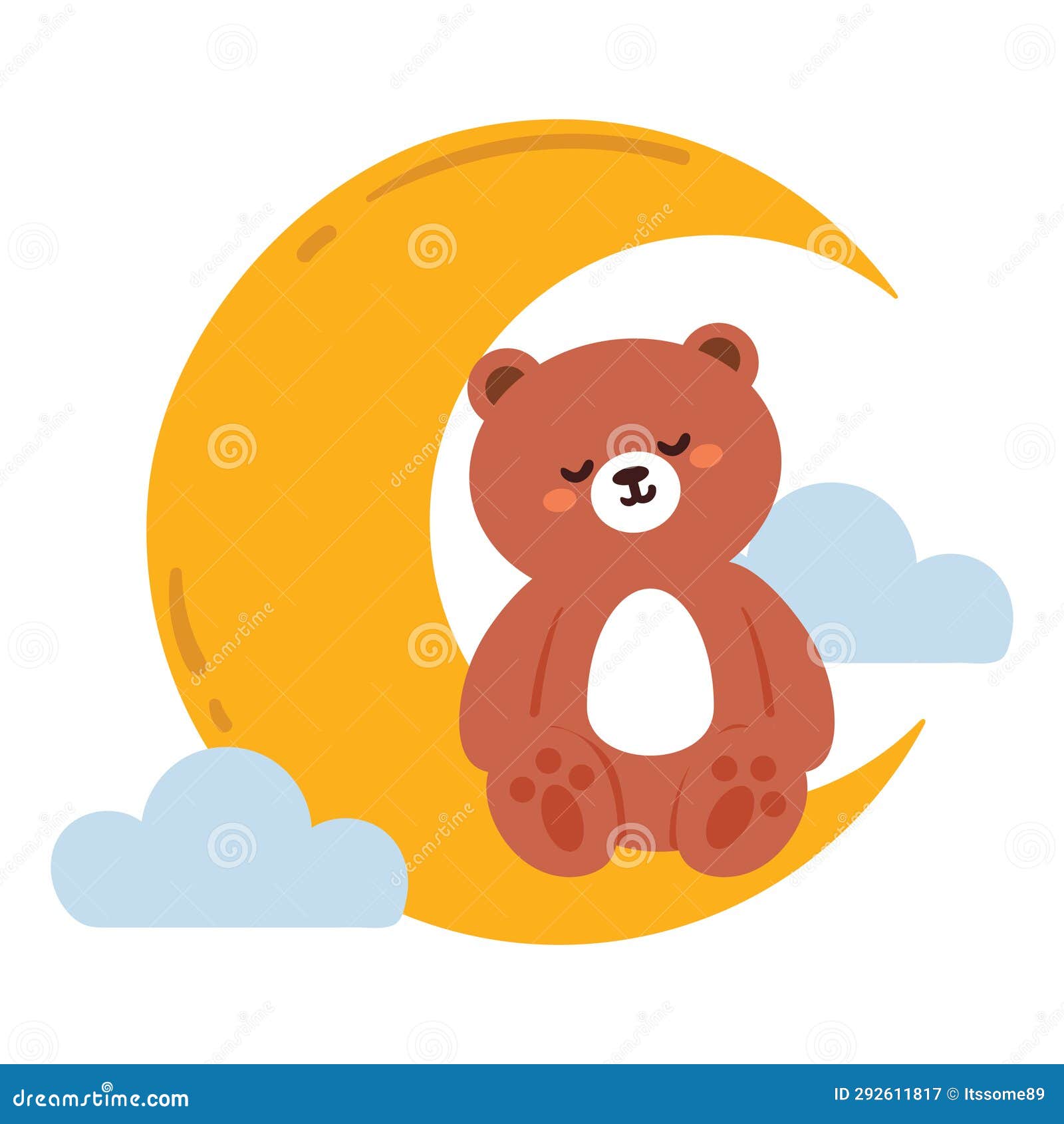 Hand Drawing Cartoon Bear with the Moon Stock Illustration ...