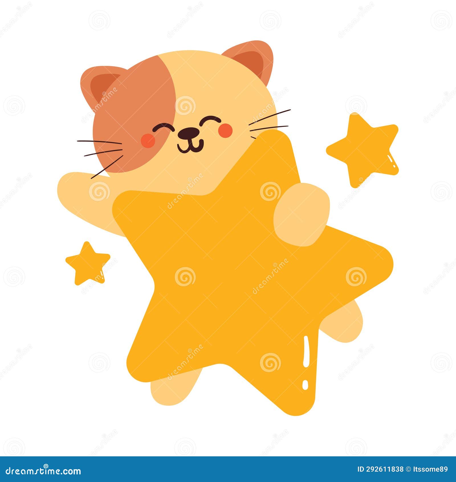 Hand Drawing Cartoon Cat with Stars Stock Vector - Illustration of cute ...