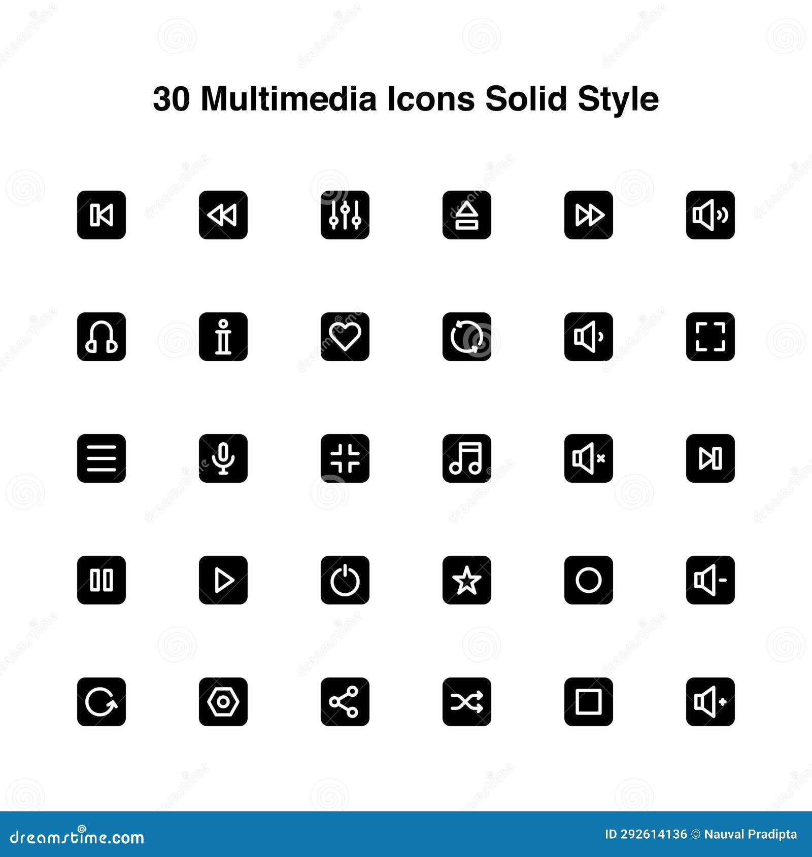 30 Multimedia Icons Set Solid Style Icon Stock Vector - Illustration of ...