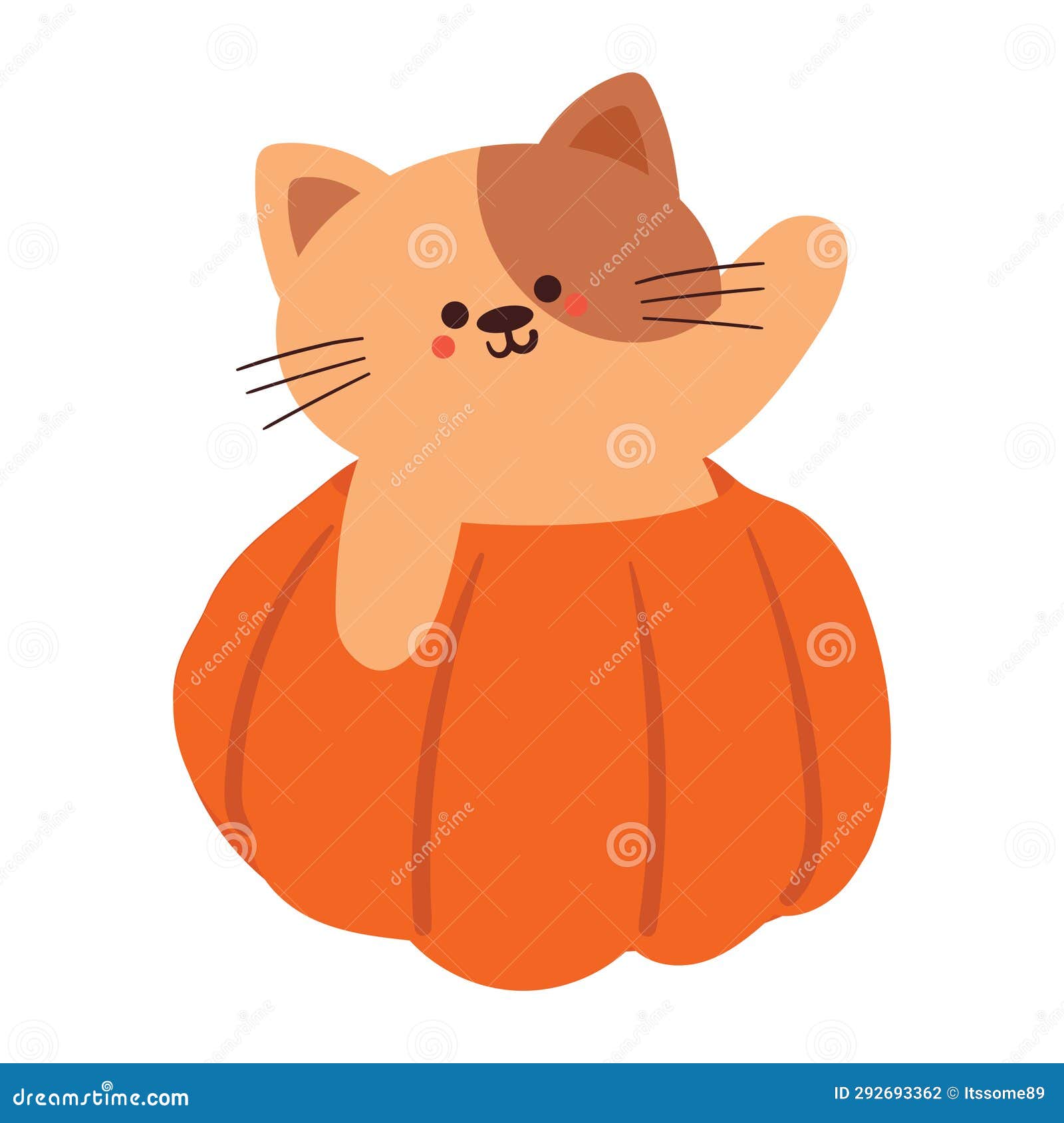 Hand Drawing Cartoon Cat Inside a Pumpkin Stock Illustration ...