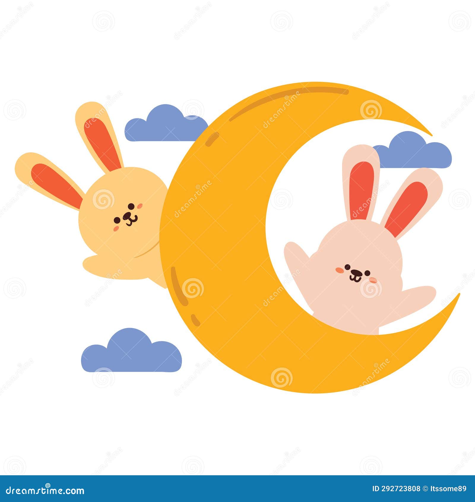 Hand Drawing Cartoon Bunny with the Moon Stock Vector - Illustration of ...