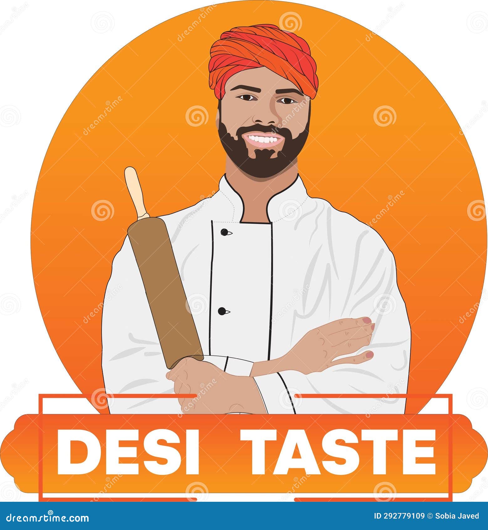 Desi Cartoon Chef Logo with Colorful Pagri ,Turban Stock Vector ...