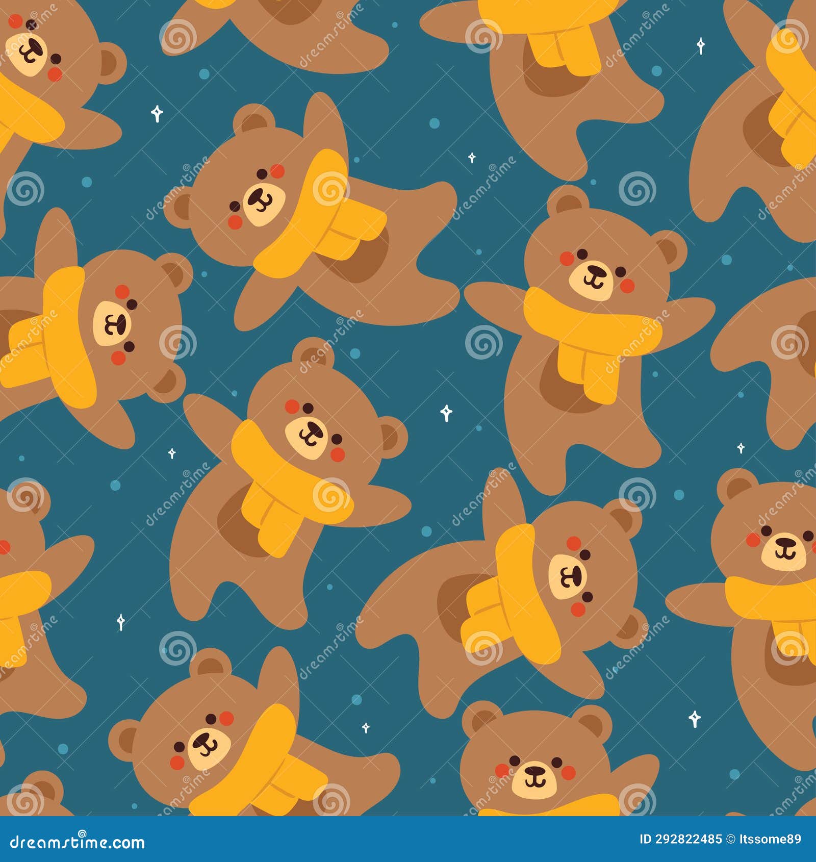 Seamless Pattern Cartoon Bear Wearing Yellow Scarf Stock Vector ...
