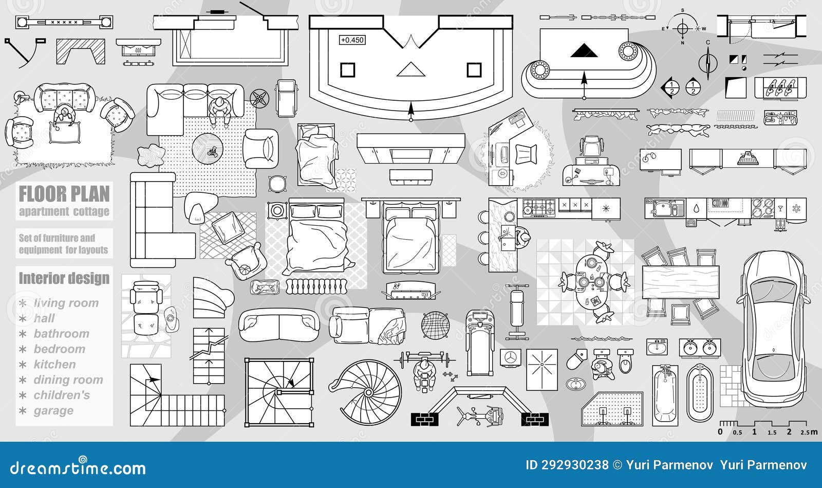 Collection of Furniture Top View for House Plan. Interior Icons Set ...