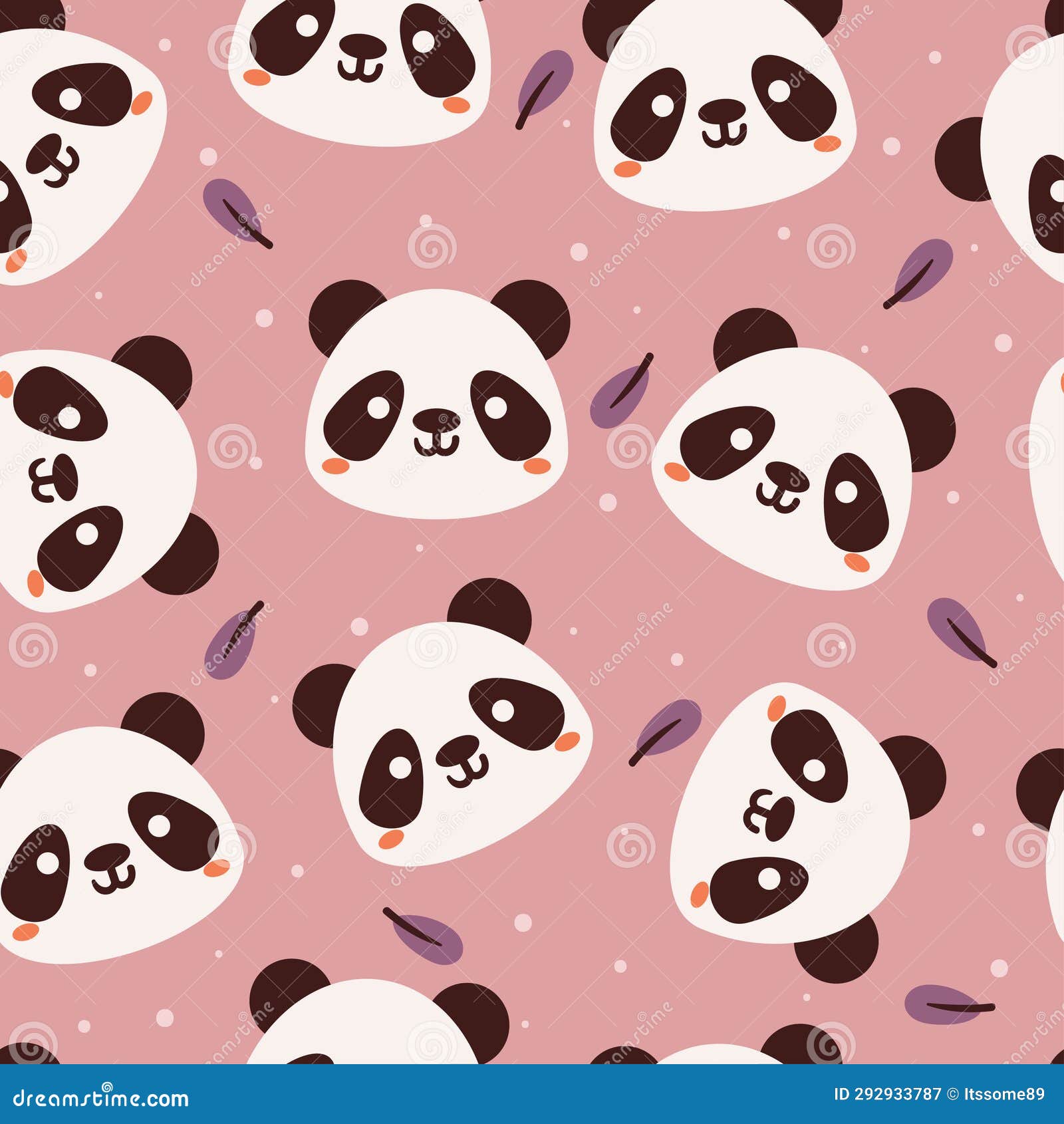 Seamless Pattern Cartoon Panda and Leaves Stock Vector - Illustration ...
