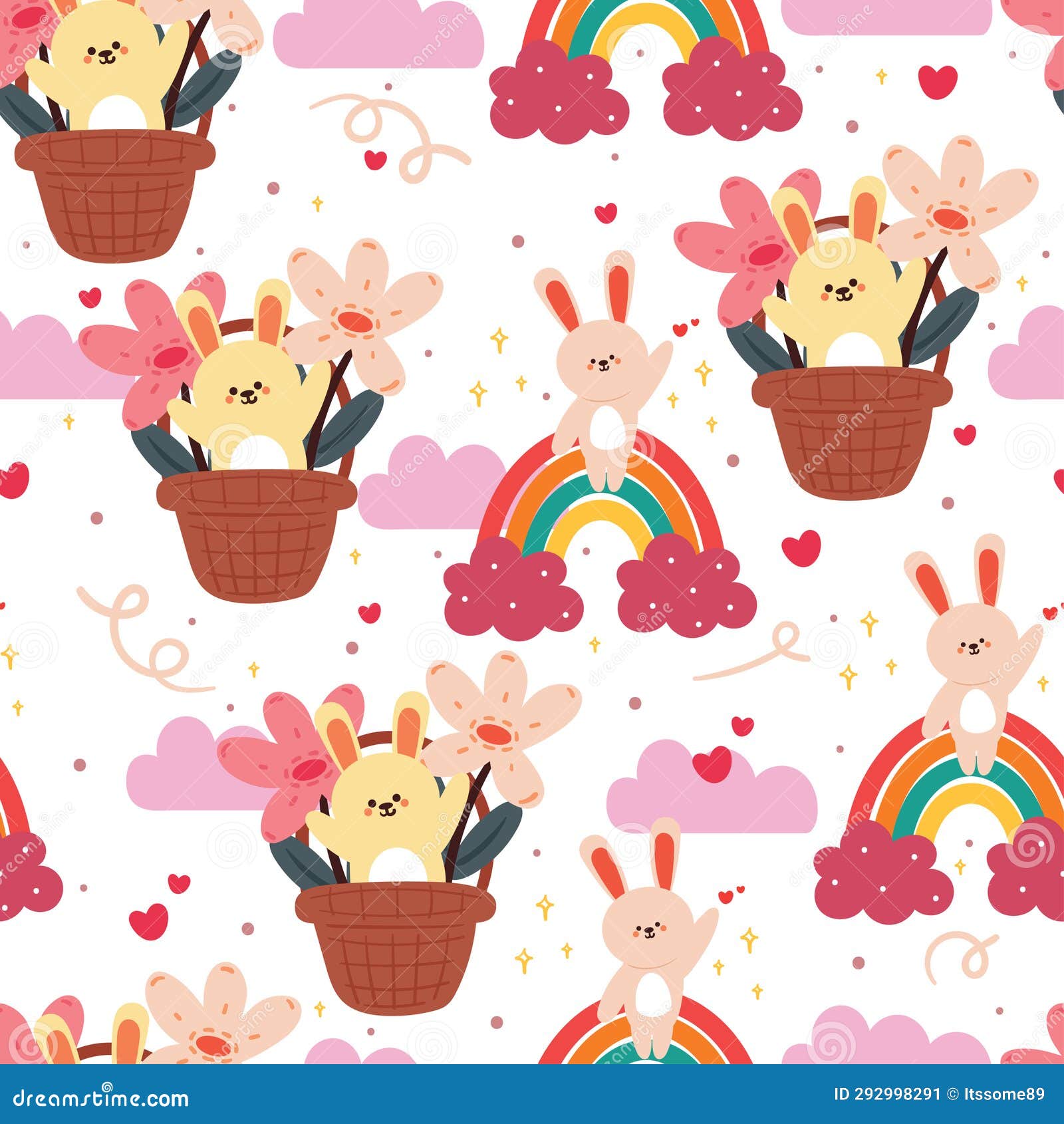 Seamless Pattern Cartoon Bunny Stock Vector - Illustration of love ...