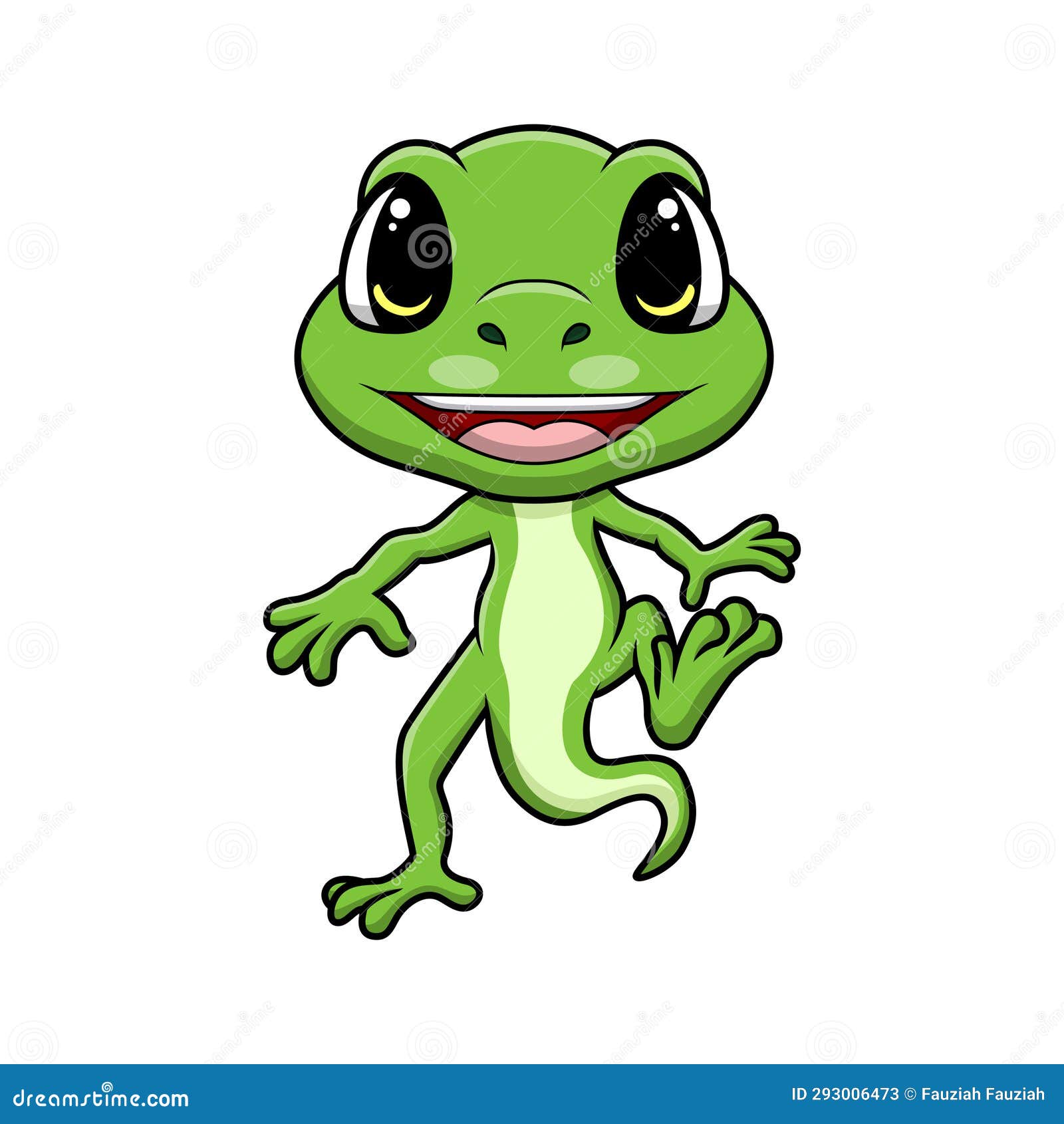 Cute Green Lizard Cartoon on White Background Stock Illustration ...