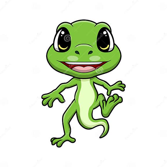 Cute Green Lizard Cartoon on White Background Stock Illustration ...