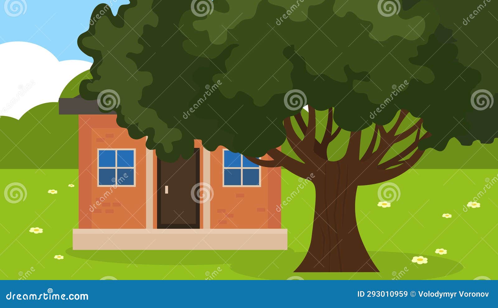 House and Tree in the Garden. Vector Illustration. Stock Illustration ...