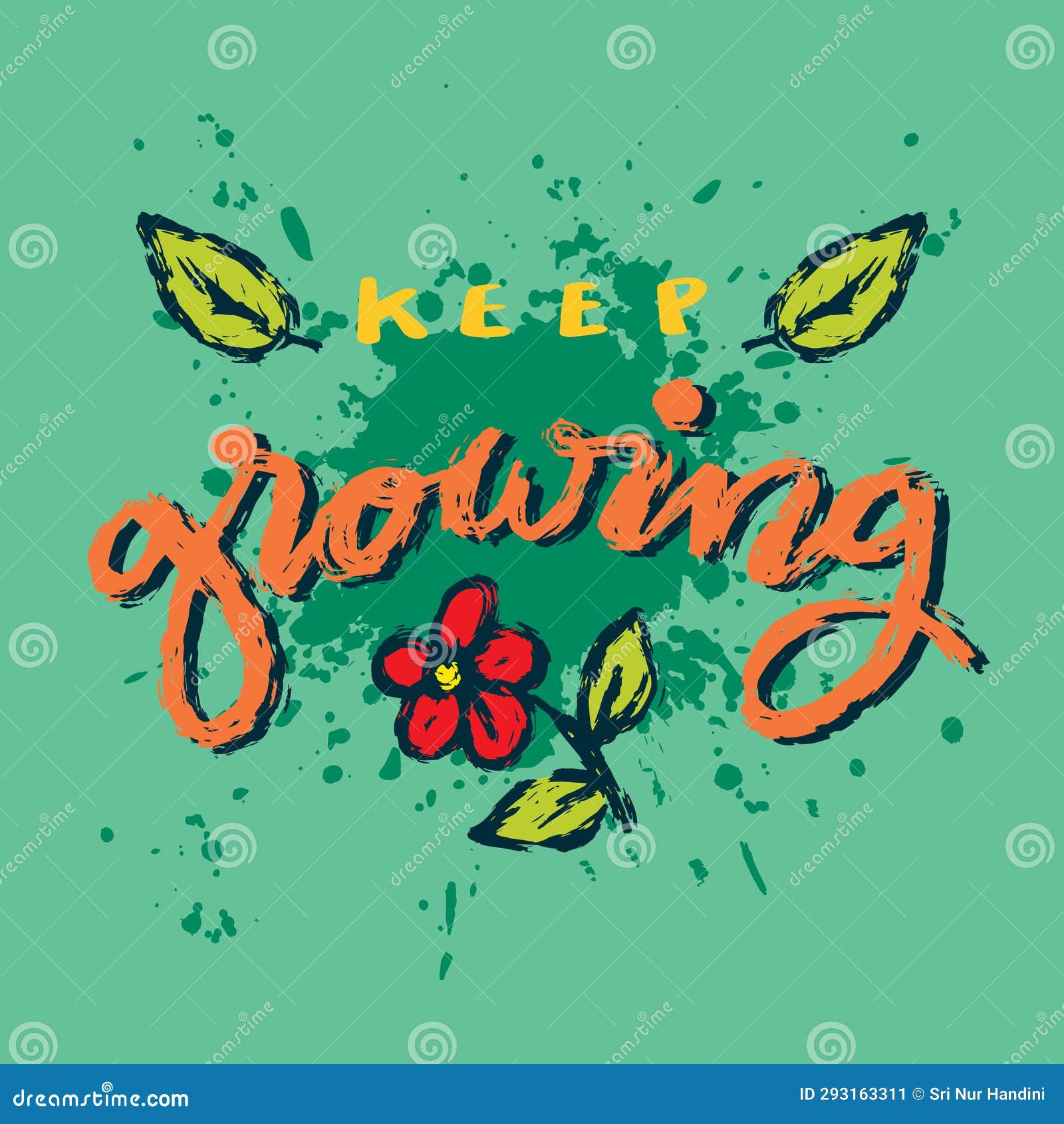 Keep Growing Lettering with Floral Elements. Stock Vector ...