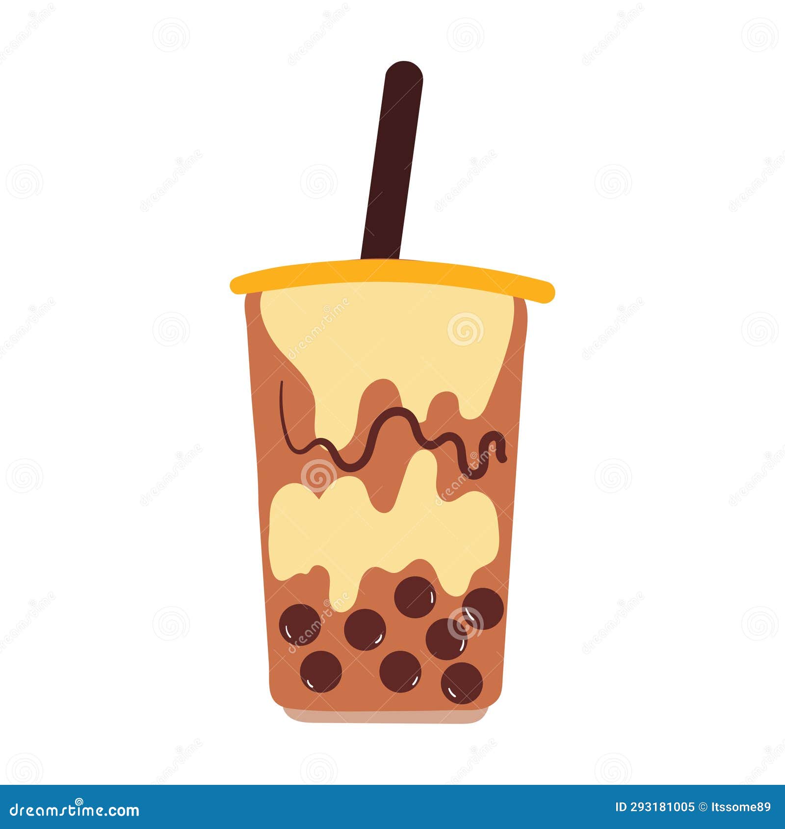 Hand Drawing Cartoon Milk Tea with Boba Stock Vector - Illustration of ...