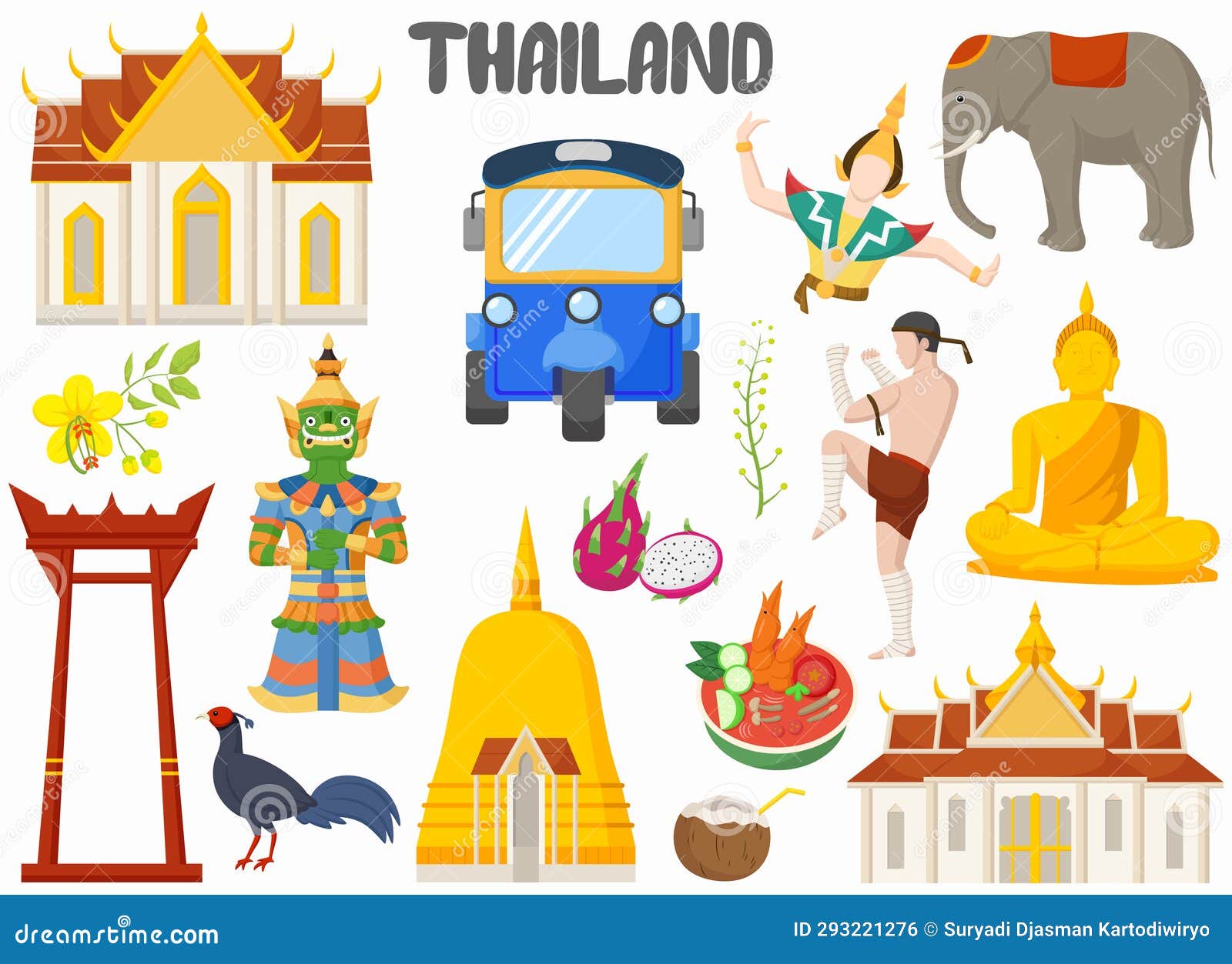 Set of Thailand Famous Landmarks Stock Vector - Illustration of bangkok ...