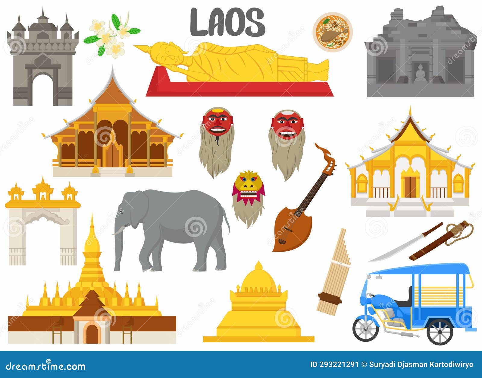 Laos Famous Landmarks Infographic Templates For Traveling Minimal Style ...