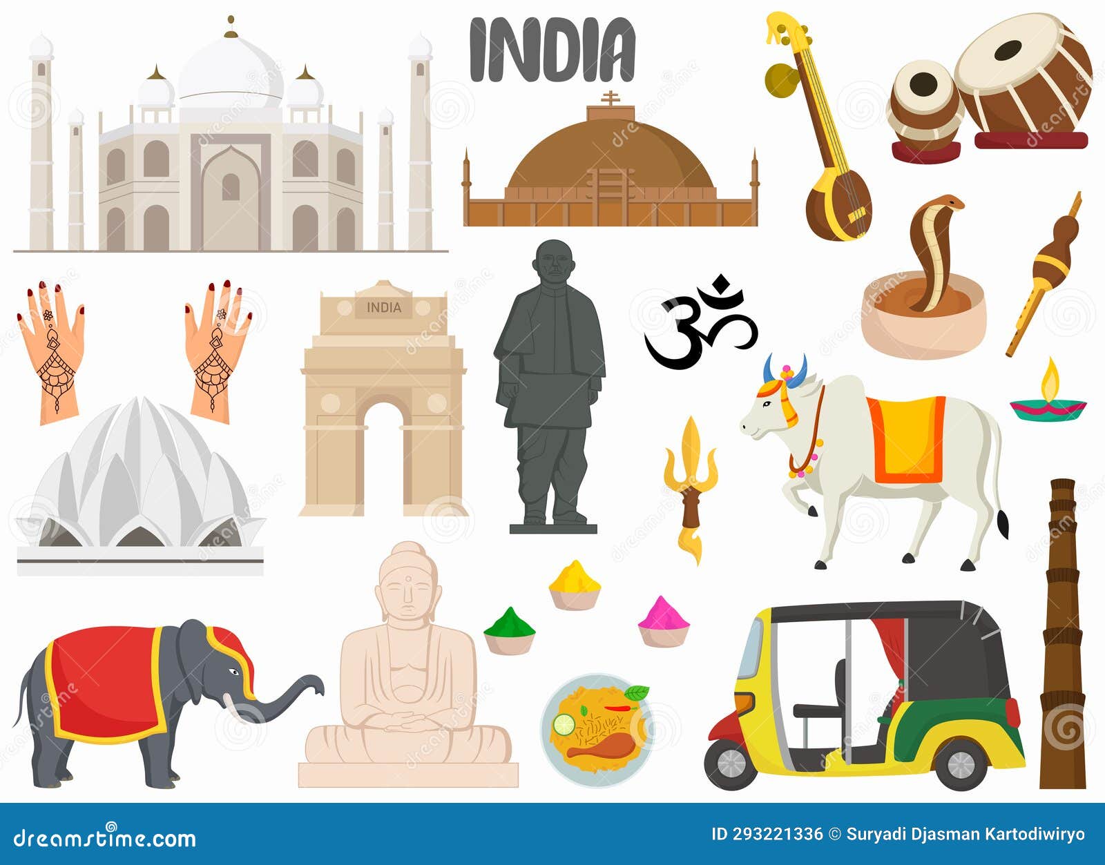 Set of India Famous Landmarks Stock Vector - Illustration of graphic ...
