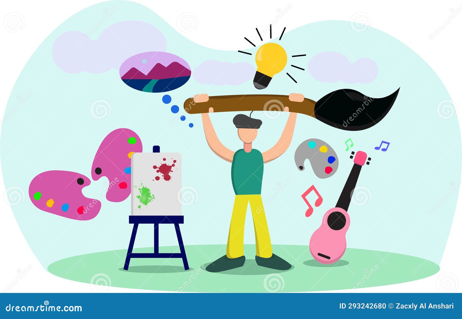 The Flat Character of a Very Happy Artist Stock Vector - Illustration ...
