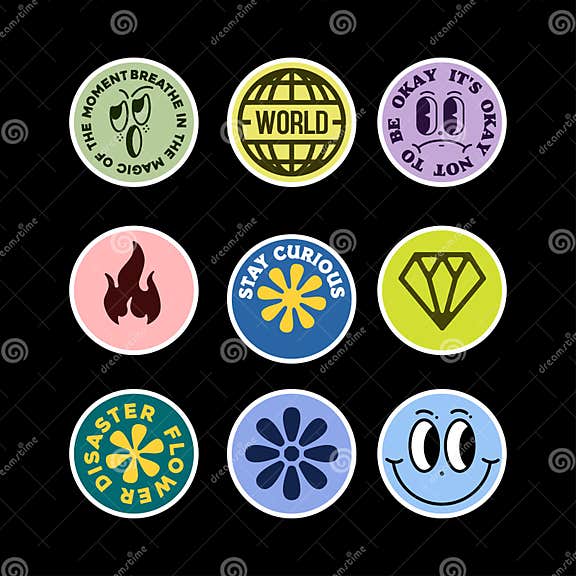 Cute Vintage Sticker Pack Aesthetic Quotes Print Design Templates Stock ...