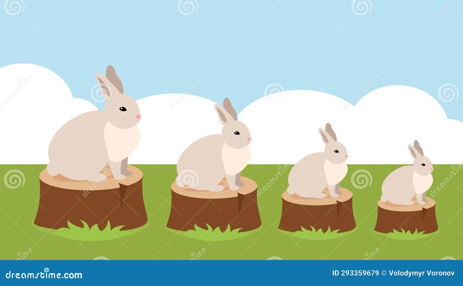 Rabbits on a Stump. Vector Illustration Stock Vector - Illustration of ...