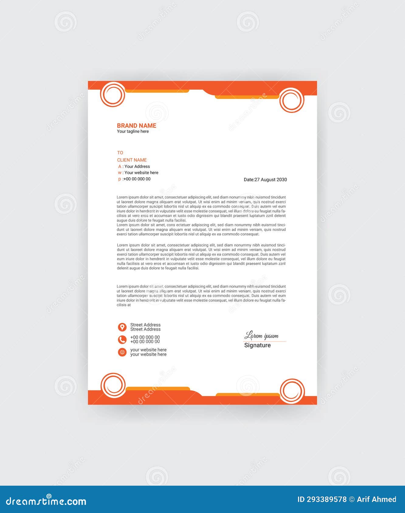 Orange Color Letterhead Deign Template Stock Vector - Illustration of ...