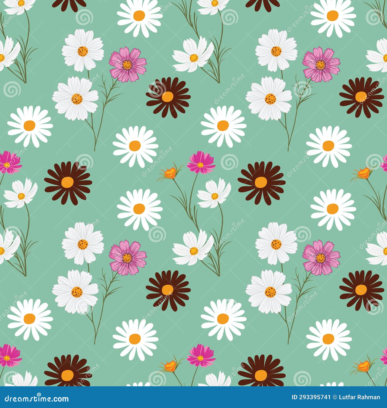 Design of a Pattern8 Flower Flat Textile Vector Design, Seamless Flower ...