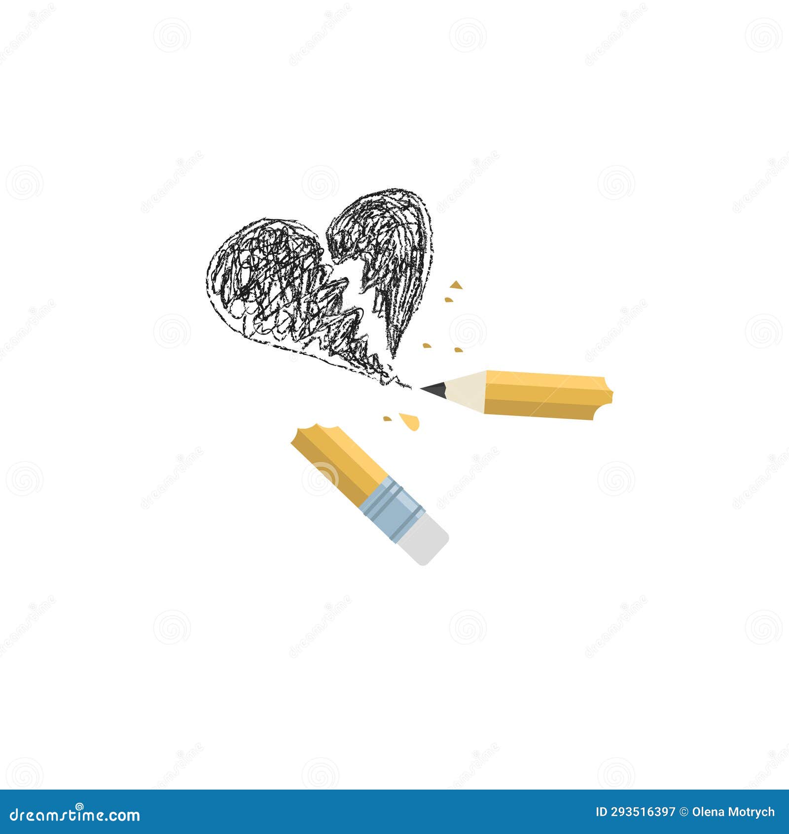 Vector Graphit Pencil Broken Drawing Broken Heart. Love, Relationship ...