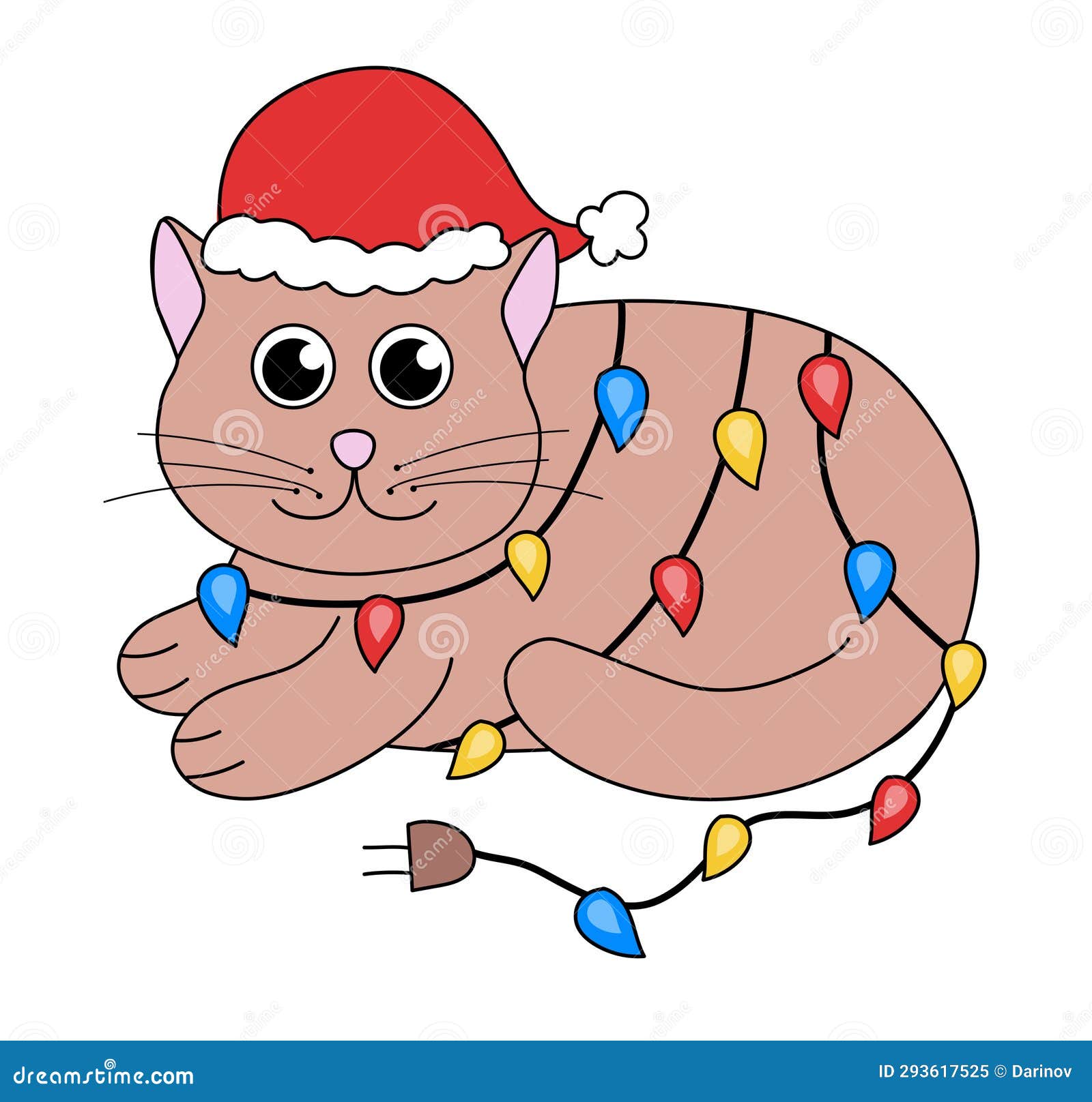 Cartoon Christmas and New Year Cat Character. Cute Kitten with Garland ...