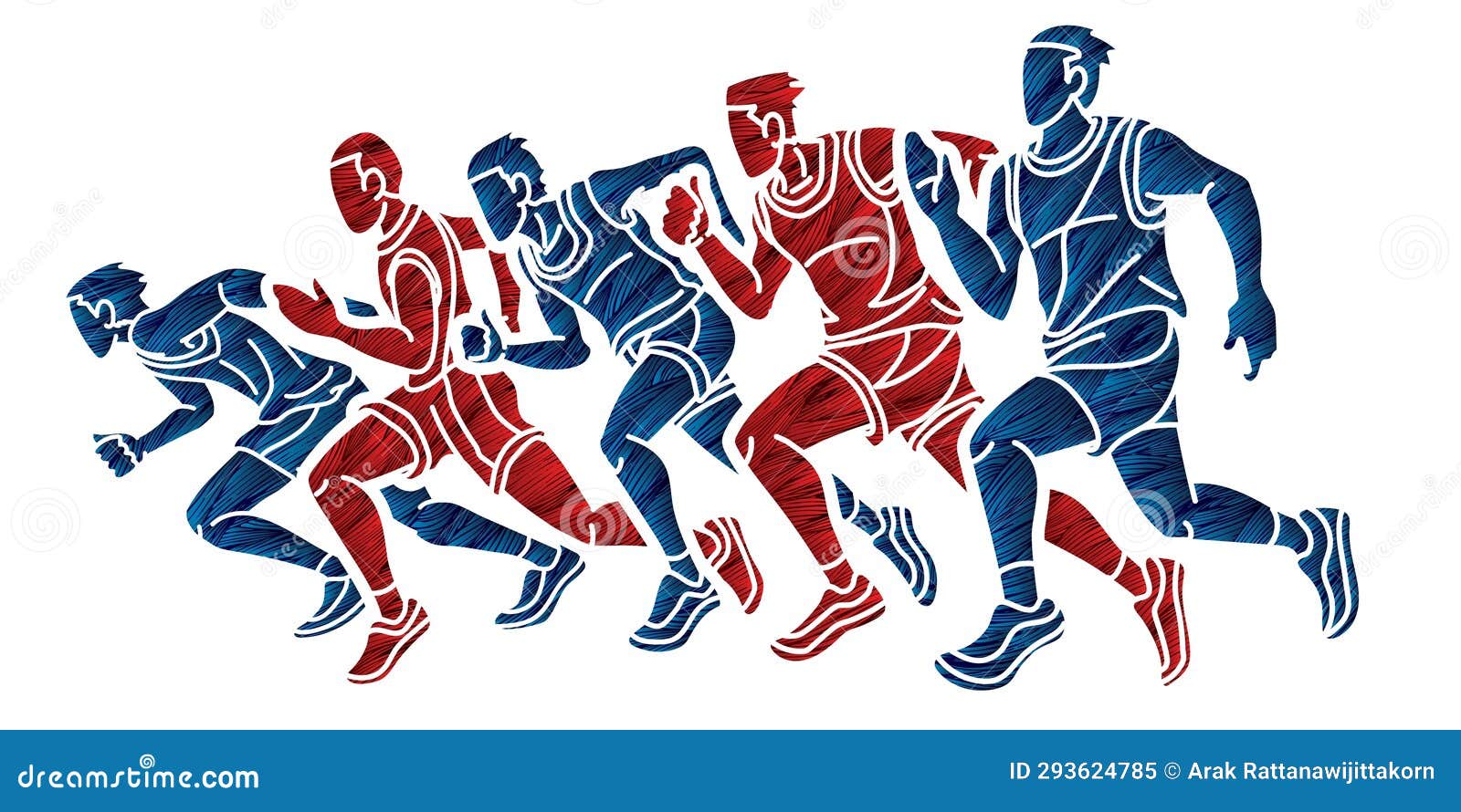 Men Runner Mix Action Marathon Running Sport Cartoon Graphic Stock ...